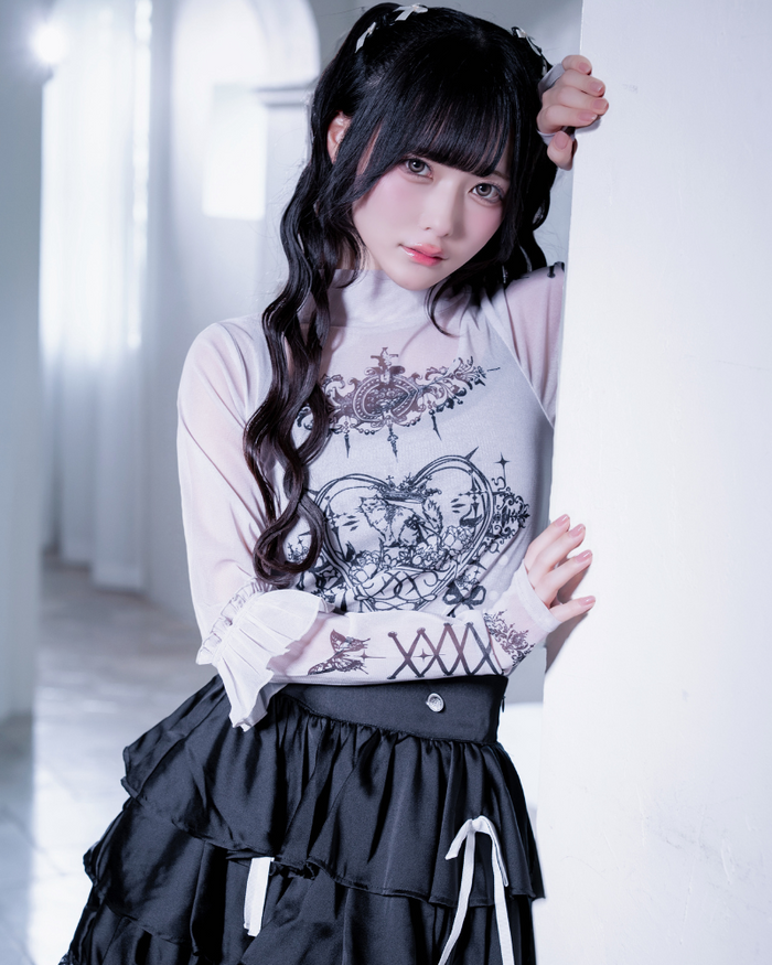 frill tattoo sheer tops gray