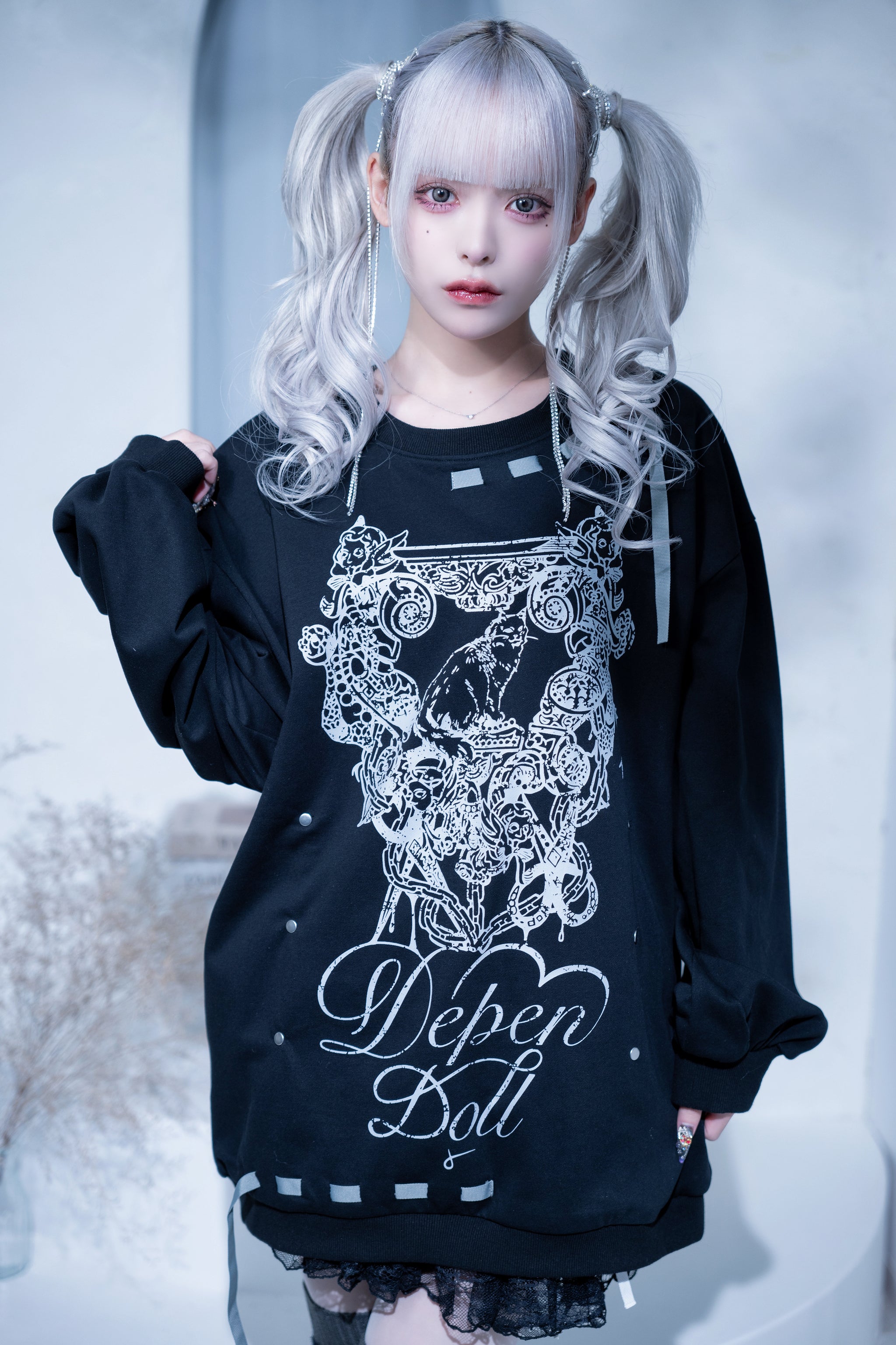 doll cat ribon sweat black